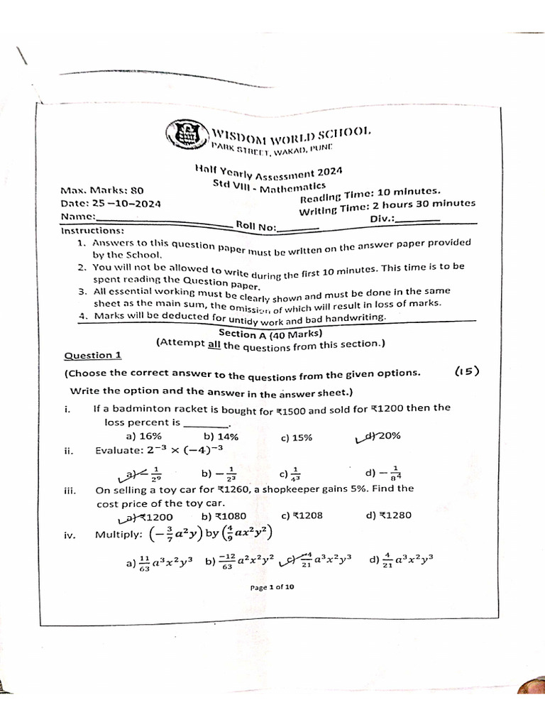 1493 Swfe46umdc Std8 HA Maths AK Parents | PDF