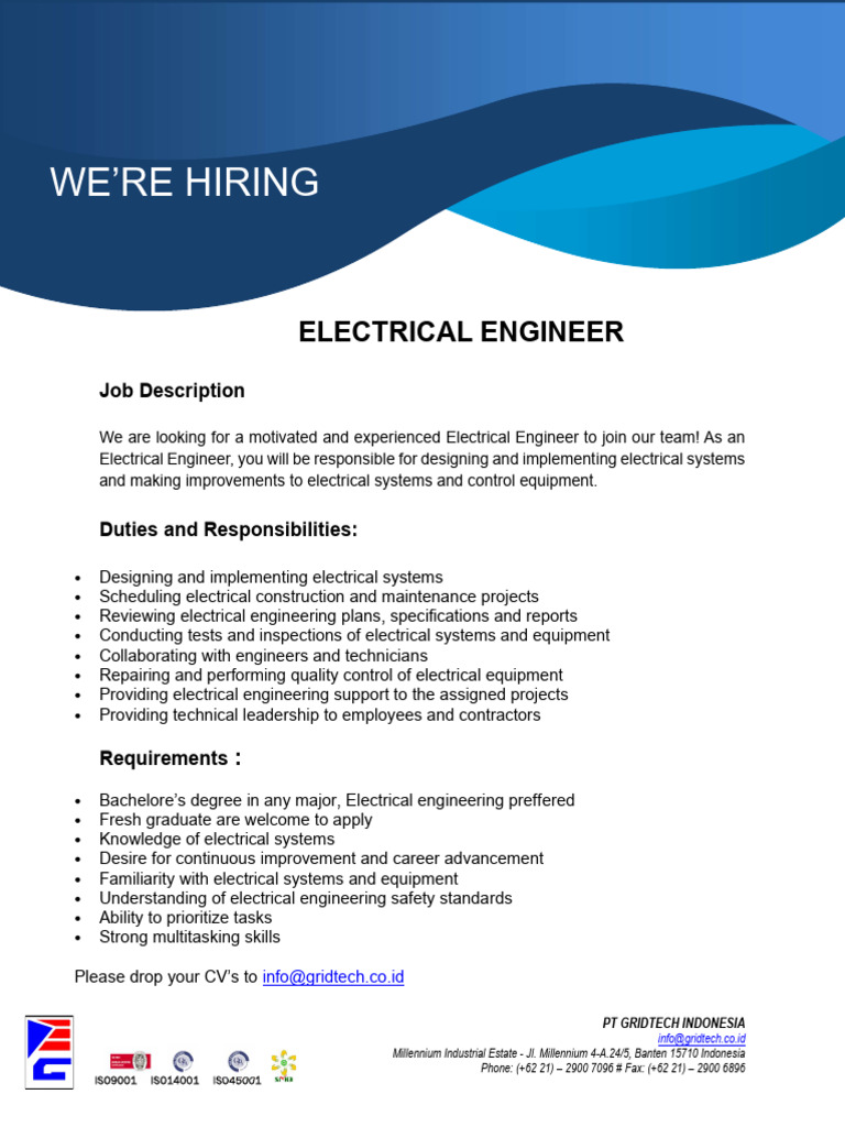 PT Gridtech Indonesia - Job Vacancy - Engineer | PDF
