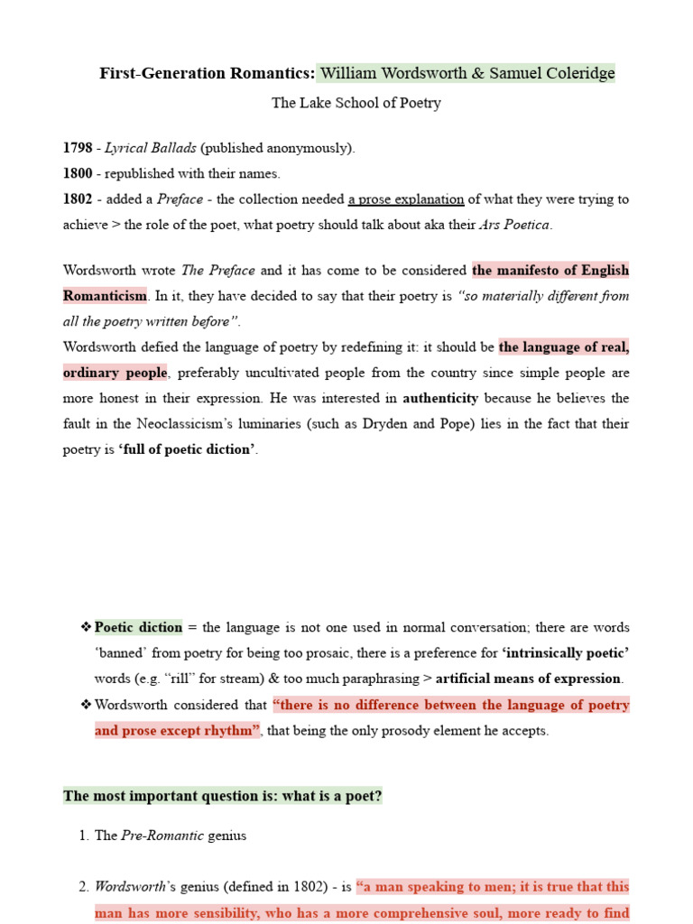 First Generation Romantics: Wordsworth & Coleridge | PDF | Samuel ...