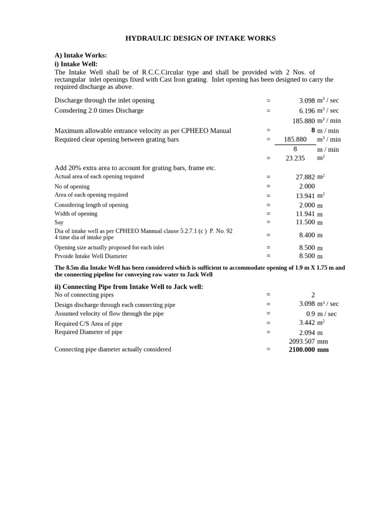 Design Intake Works | PDF | Pump | Pipe (Fluid Conveyance)