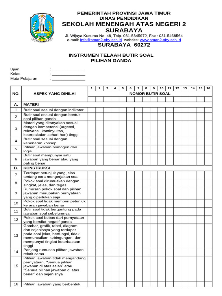 Format Instrumen Telaah Naskah Soal ASAS 2425 | PDF