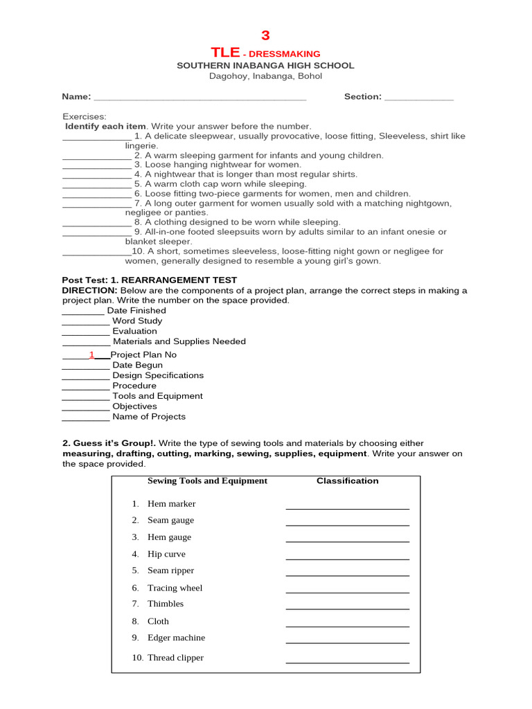 Tle 3-Answer Sheet | PDF