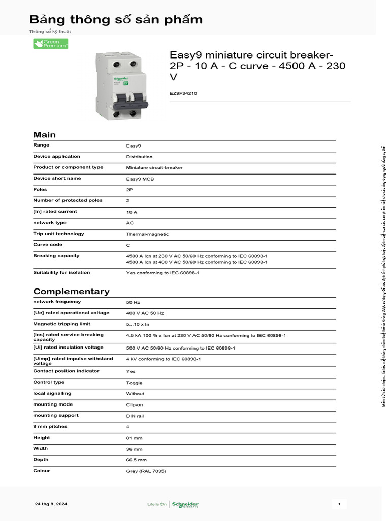 Schneider Electric - Easy9-MCBs - EZ9F34210 | PDF