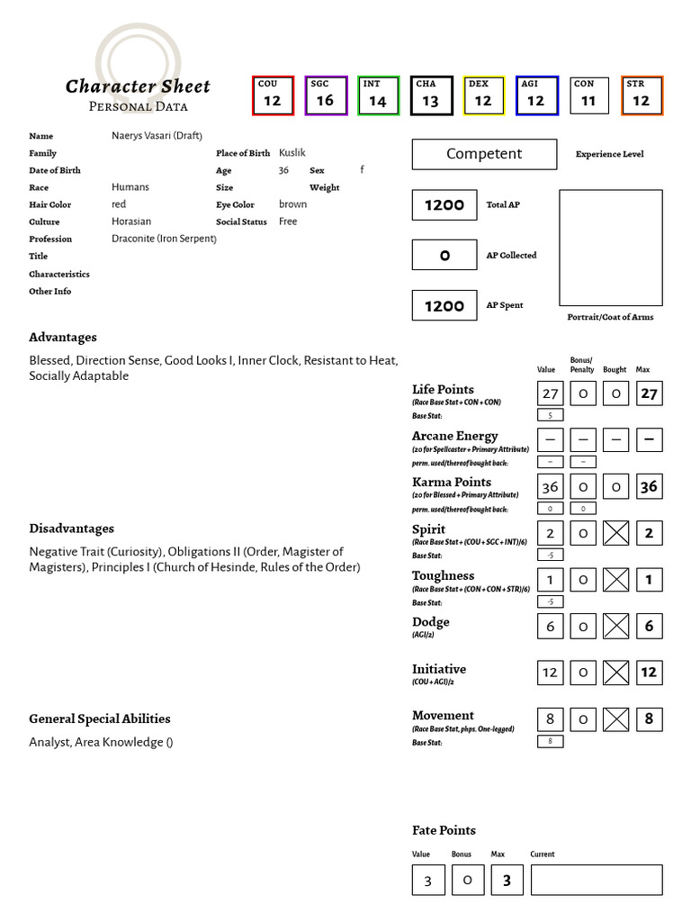 TDE Character Sheet 1 | PDF TDE Character Sheet 1 | PDF