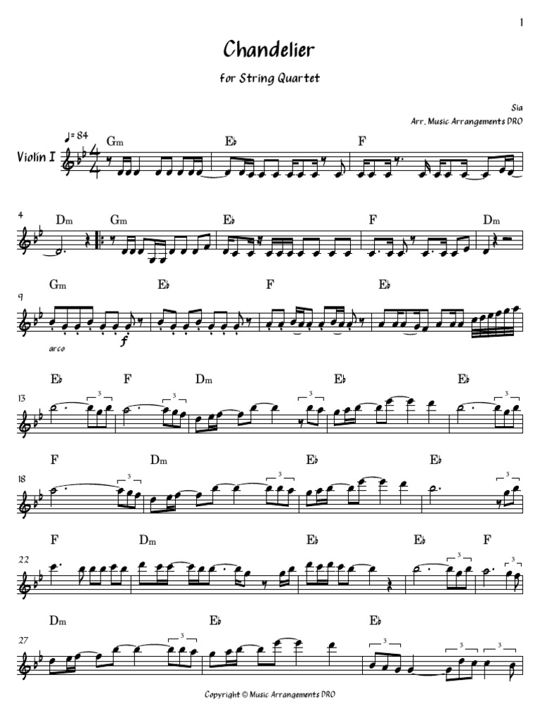 8 Chandelier (For String Quartet) | PDF | Quartet | String Instruments
