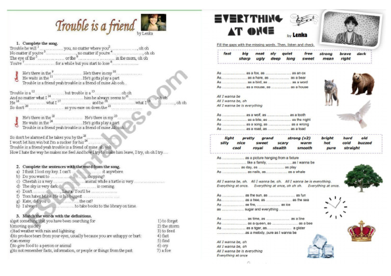 Trouble Is A Friend Listening Sheet | PDF