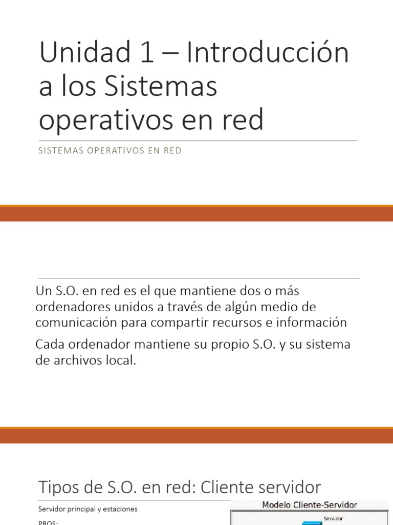 Unidad 1 Sistemas Operativos en Red | PDF | Red de computadoras | Servidor (Computación)