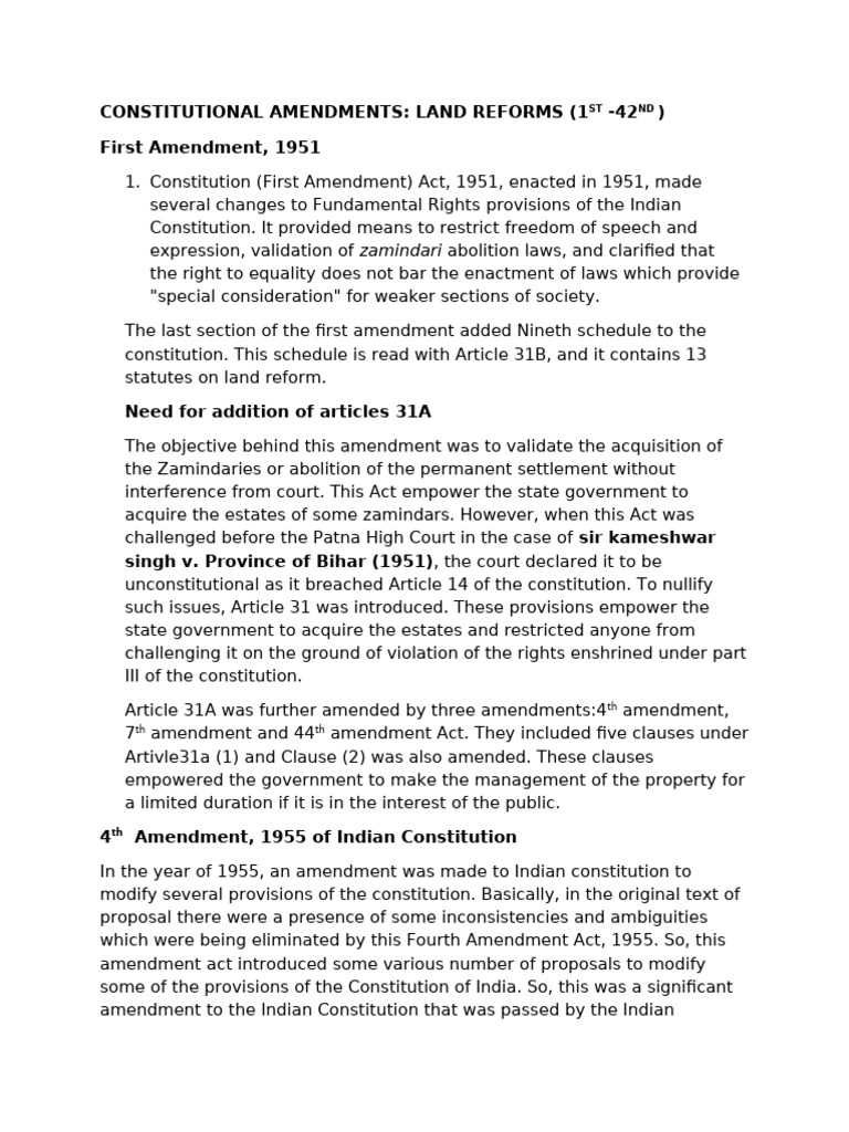 Constitutional Amendments on Land Reforms | PDF | Constitutional ...