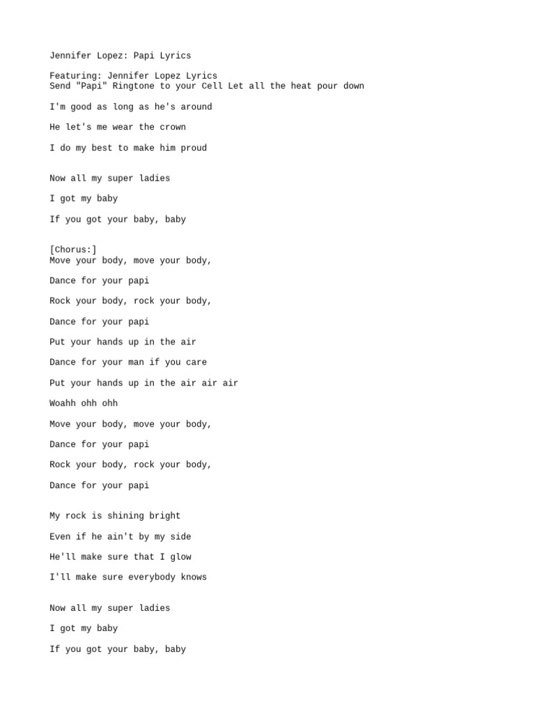 Jennifer Lopez Papi Lyrics | PDF