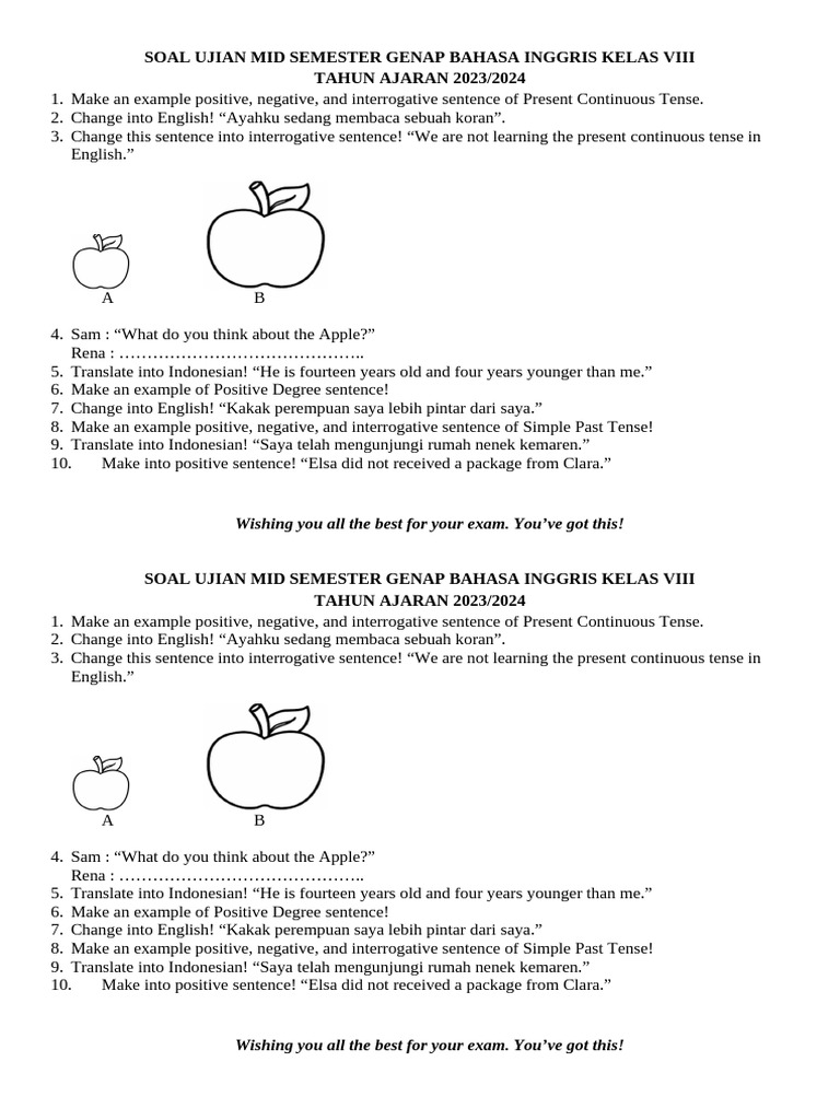 Soal Ujian Mid Semester Genap Bahasa Inggris Kelas Viii | PDF | Indonesian Language | Languages