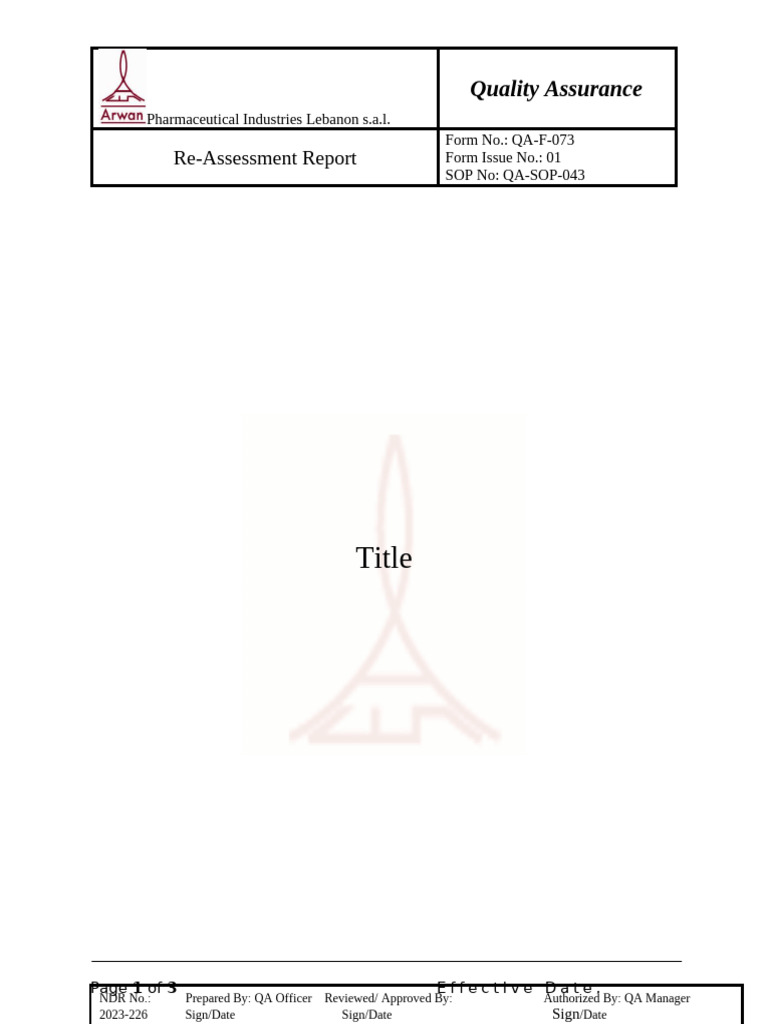 Quality Assurance Re-Assessment Report | PDF | Production And ...