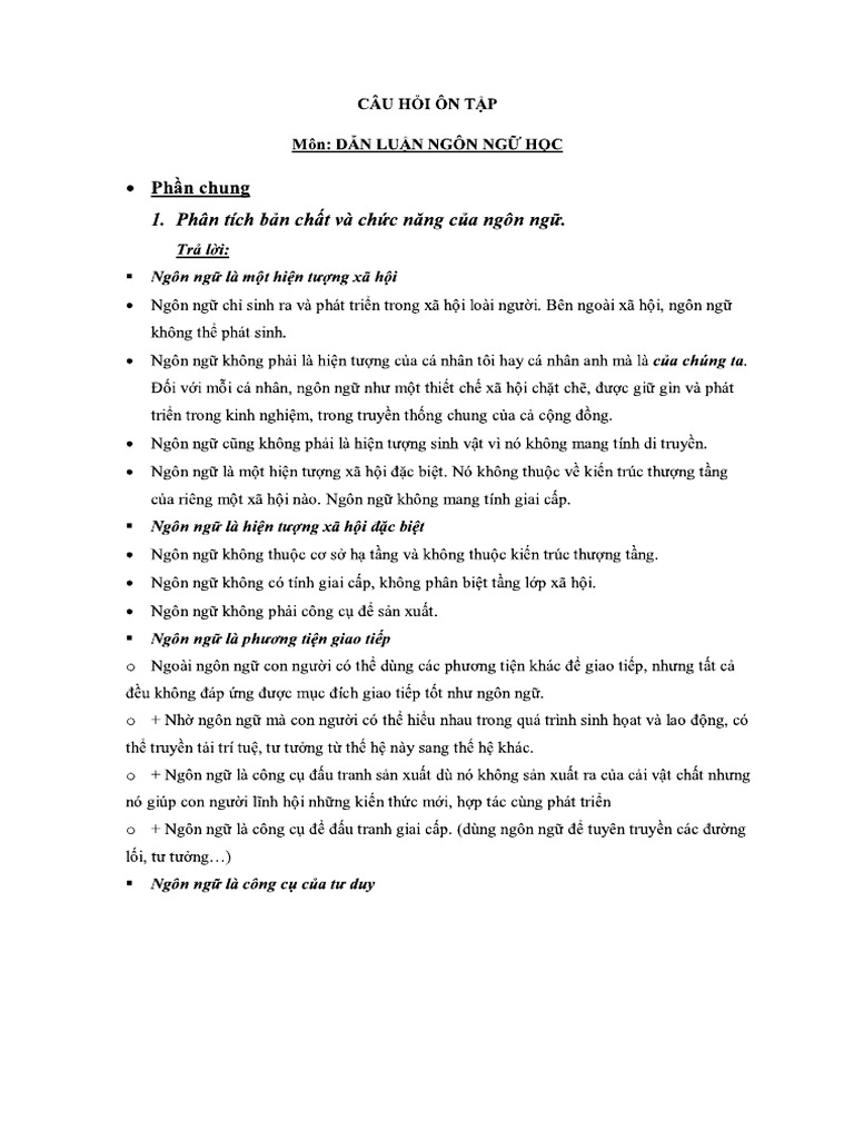 7303 273201985711cau Hoi On Tap Mon Dan Luan Ngon Ngu Hoc | PDF