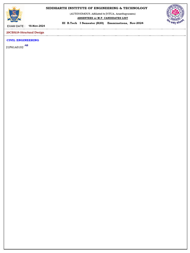 Absentees List 20241118140158356 | PDF | Engineering | Computing