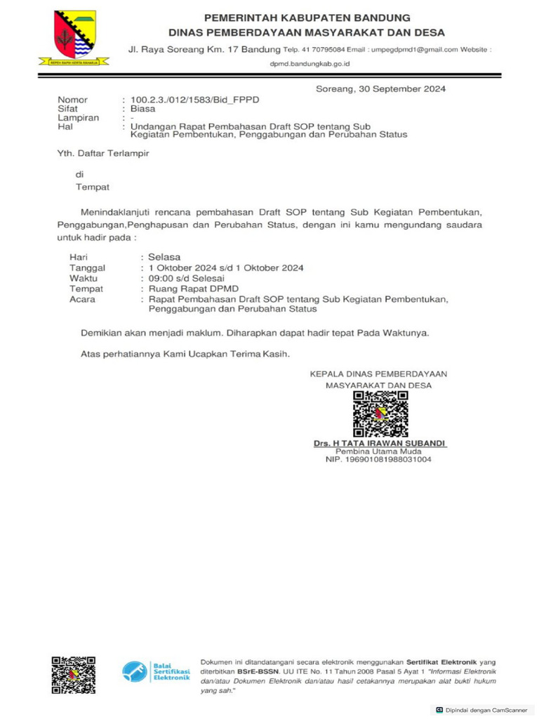 Undangan Rapat Pembahasan Draft SOP Tentang Sub-1 (5) - 1 | PDF