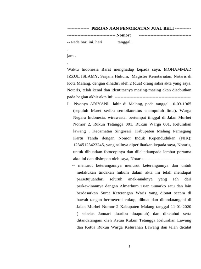 Contoh PPJB Lunas Notaris Malang | PDF