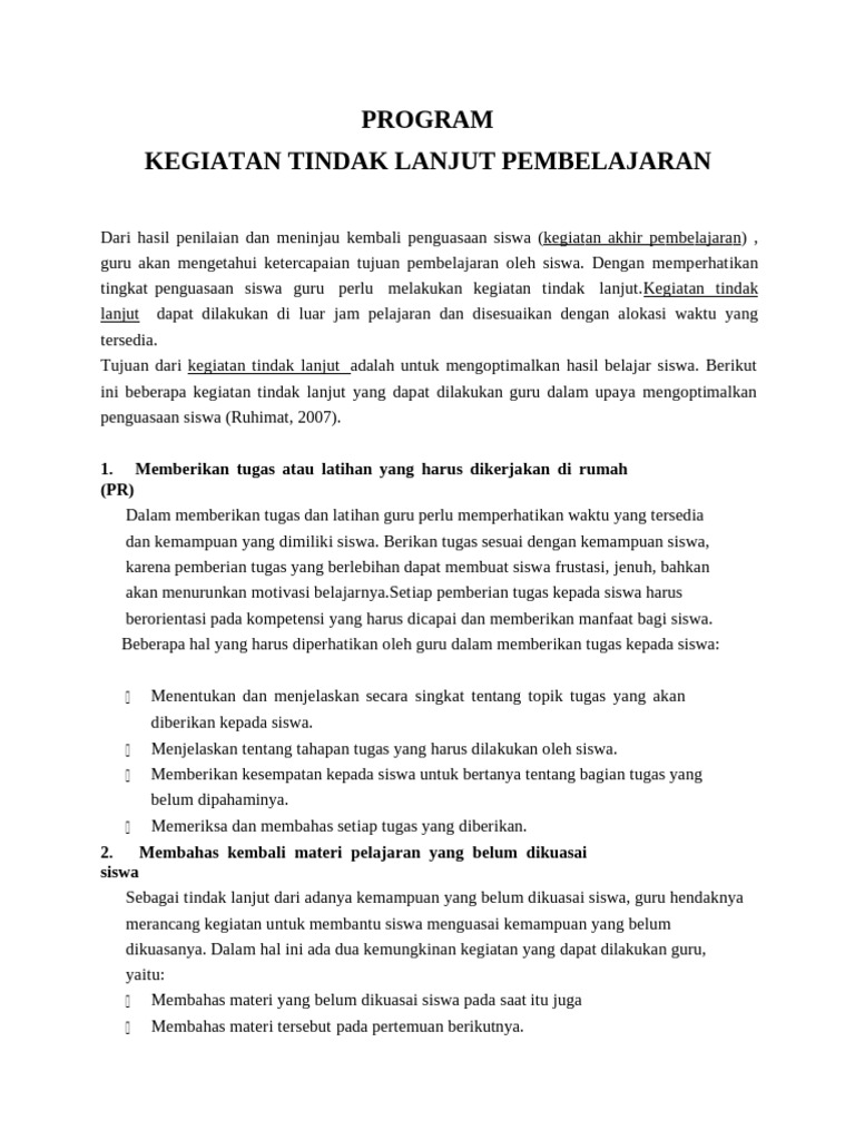Program Tindak Lanjut Kerja Guru | PDF | Karier & Perkembangan | Pengembangan Diri