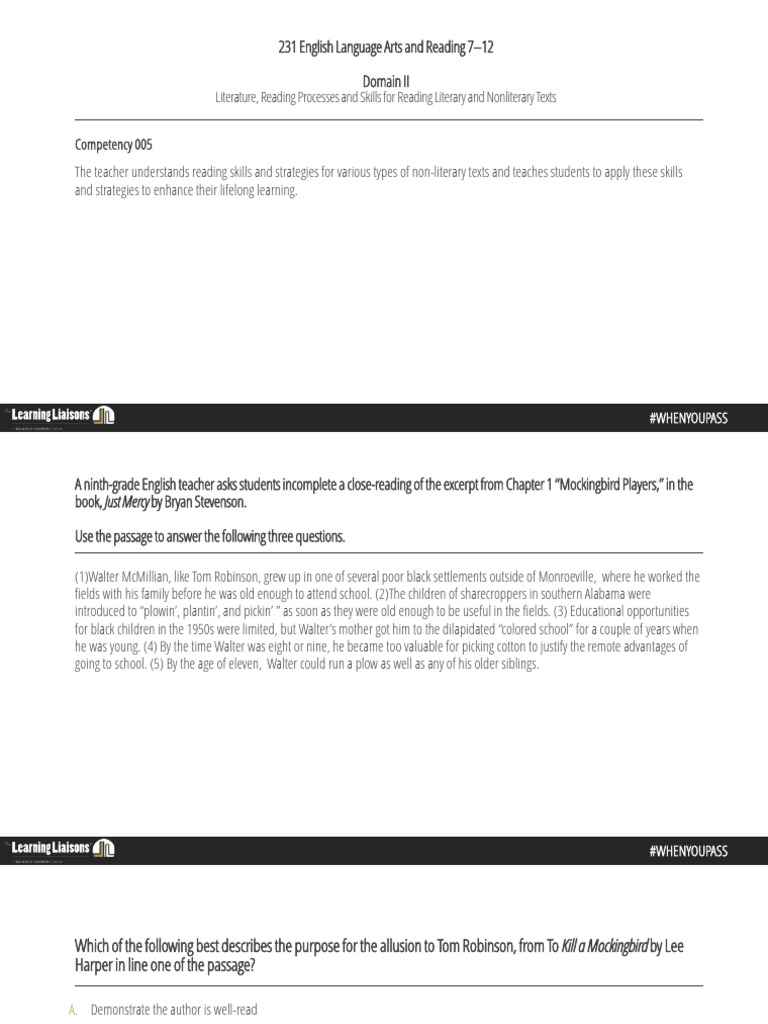 TExES 231 ELAR 7-12 Domain II - Comp 5 | PDF | Reading Comprehension ...