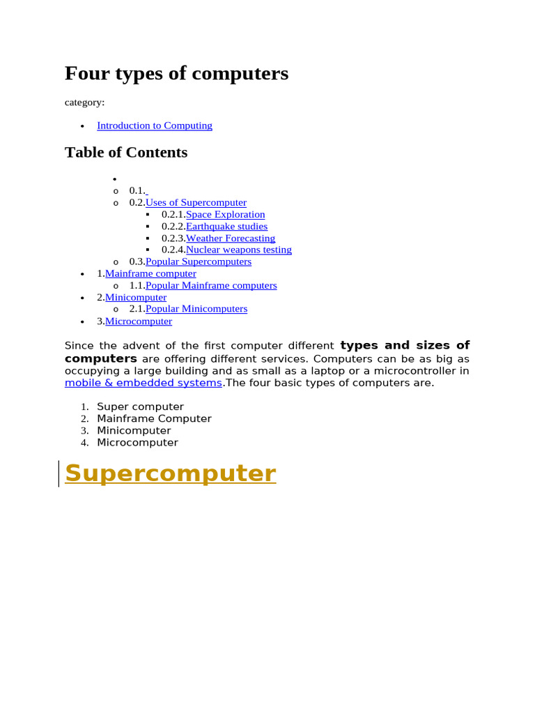 Four Types of Computers - Copy | PDF | Supercomputer | Mainframe Computer