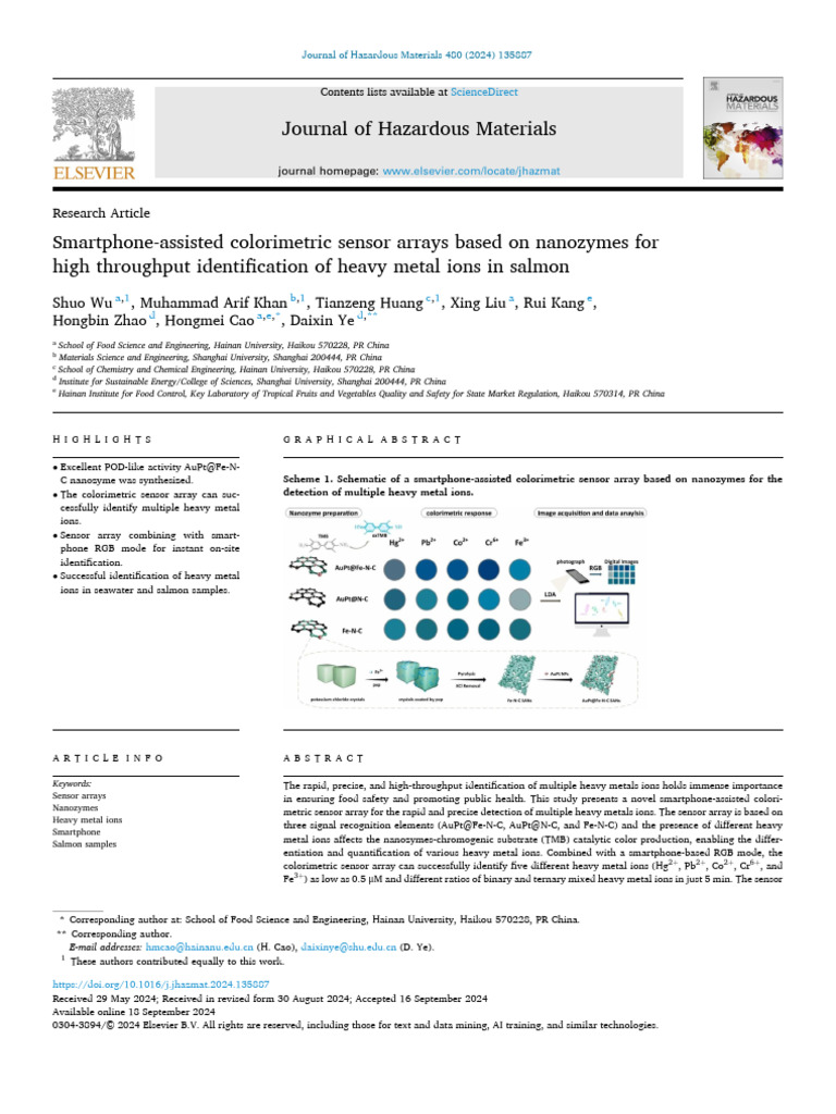 Smartphone-Assisted Colorimetric Sensor Arrays Based On Nanozymes For ...