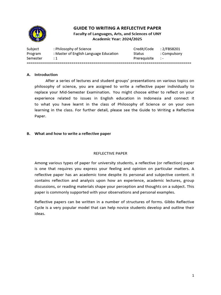 Writing a Reflective Paper Guide | PDF | Experience | Science