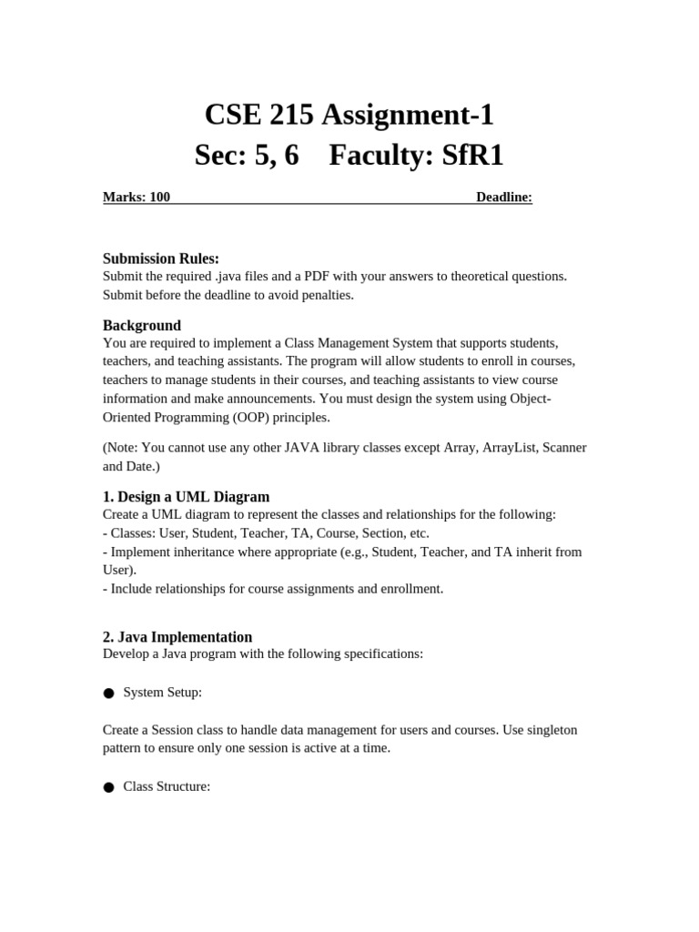 Cse215 Assignment 1 Pdf Class Computer Programming Method Computer Programming