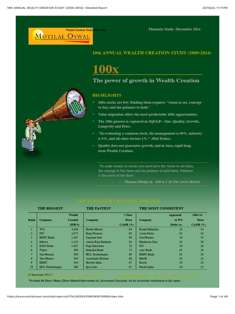 19th ANNUAL WEALTH CREATION STUDY (2009-2014) - Detailed Report | PDF ...
