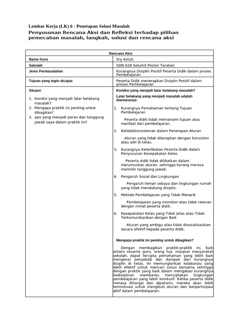 PJBL - LK 6 (Rencana Aksi Dan Refleksi) | PDF | Pengembangan Diri | Kesehatan Holistik
