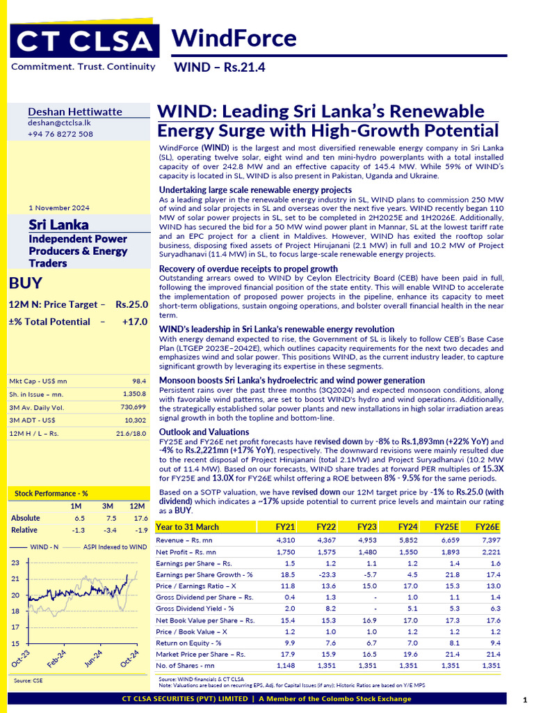 CT CLSA - WindForce PLC - Leading Sri Lanka's Renewable Energy Surge ...