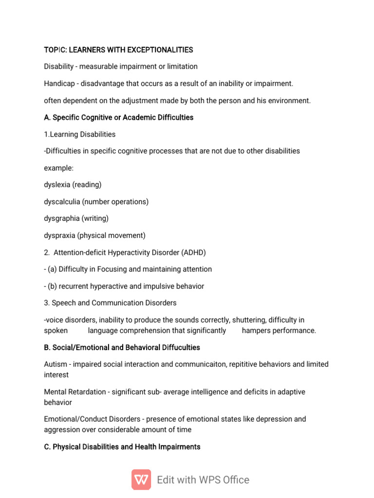 Learners With Exceptionalities | PDF