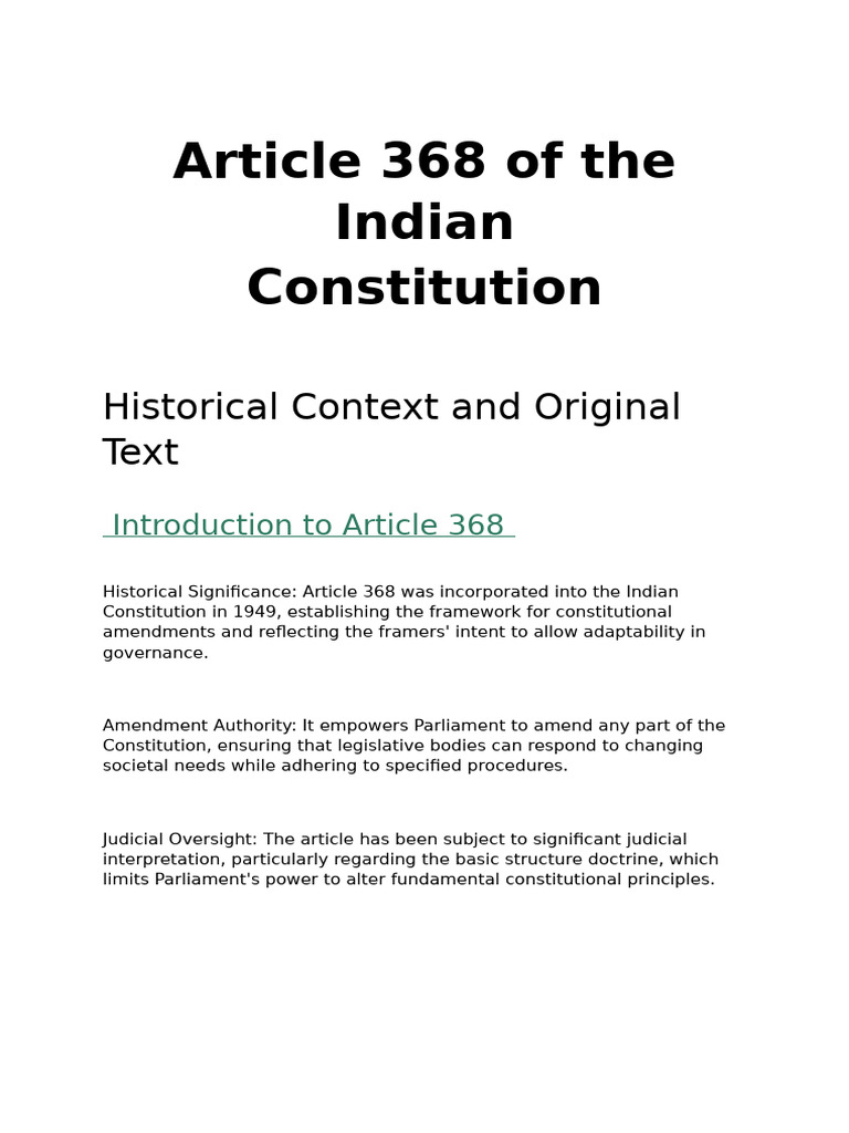 Article 368 of The Indian Constitution | PDF | Constitutional Amendment ...