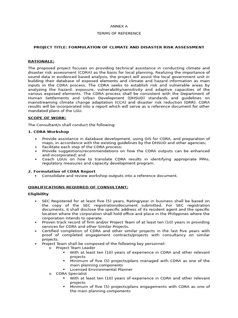 Formulation of Climate and Disaster Risk Assessment - Revised | PDF ...