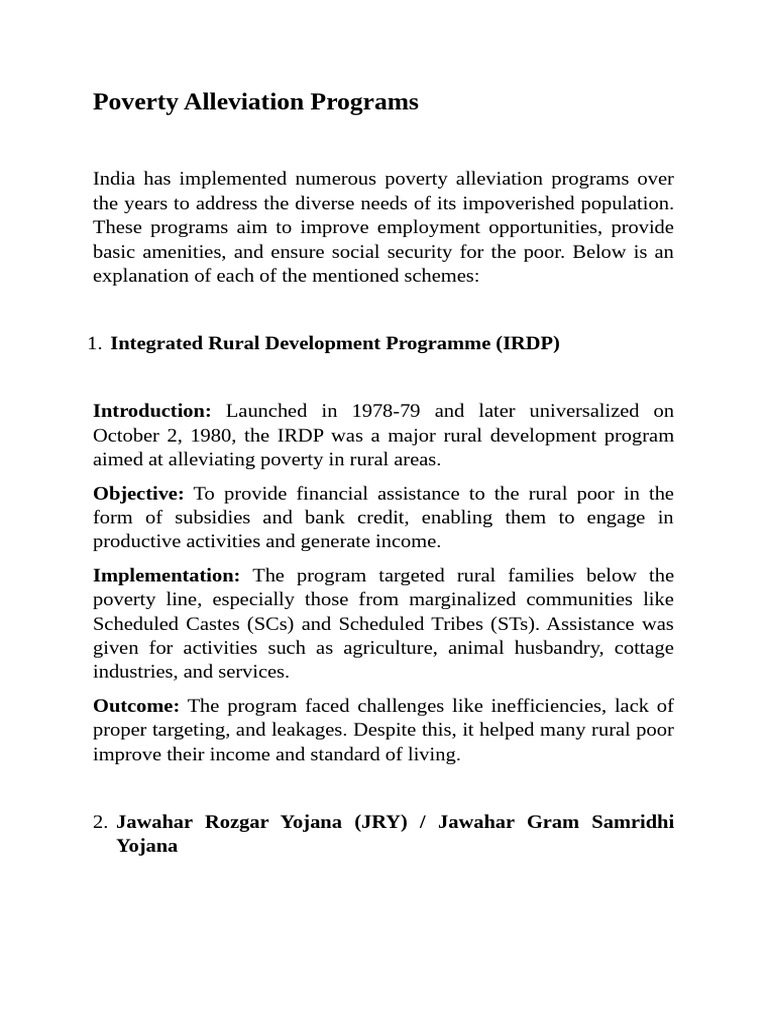 Overview of India's Poverty Alleviation Programs | PDF | Financial ...