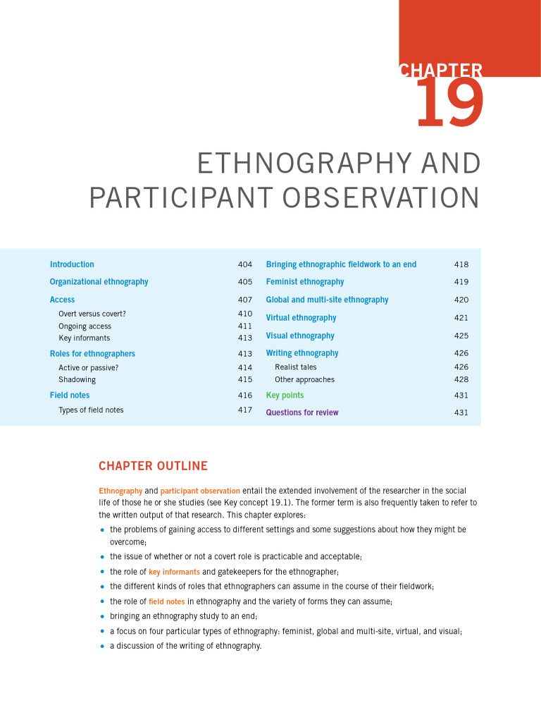 Chapter19-ETHNOGRAPHY AND PARTICIPANT OBSERVATION | PDF | Ethnography | Science