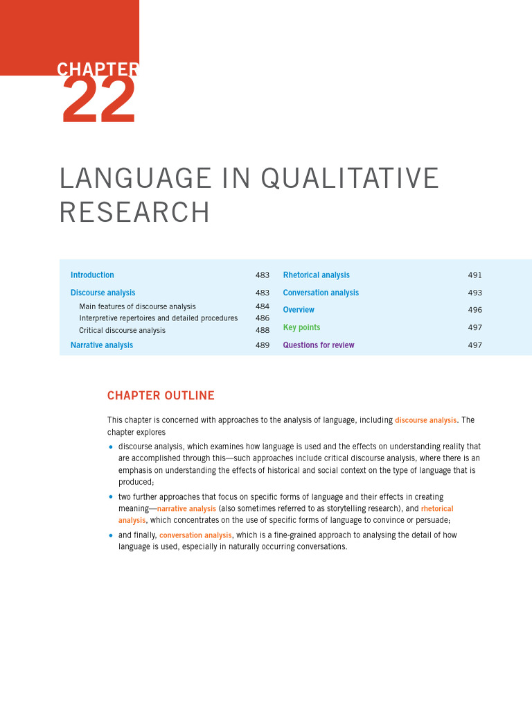 Chapter22-LANGUAGE IN QUALITATIVE RESEARCH | PDF | Discourse | Narrative