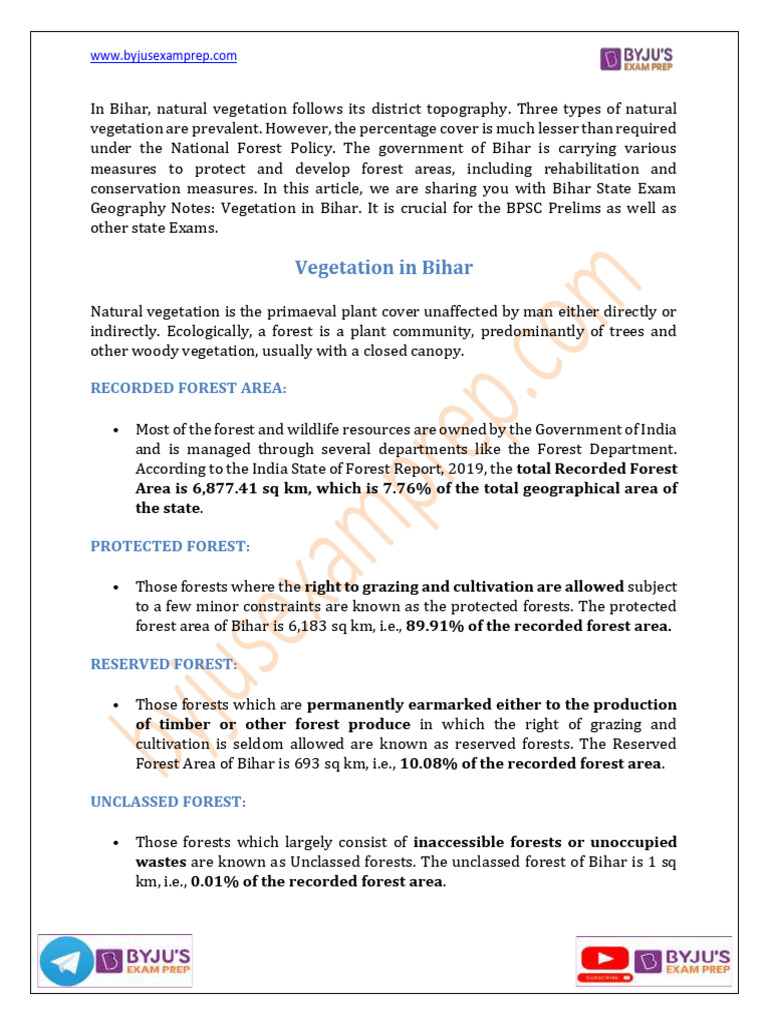 Bihar State Exam Vegetation in Bihar Study Notes English 29 | PDF ...