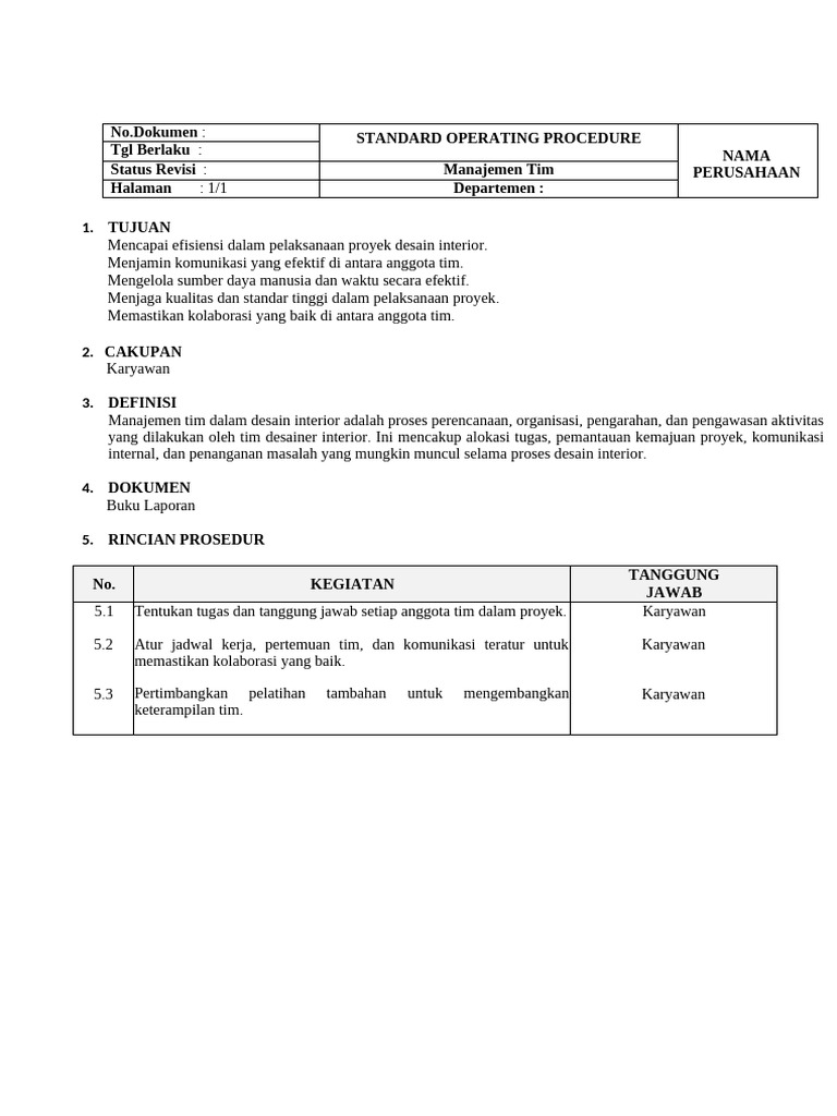 SOP Manajemen Tim | PDF