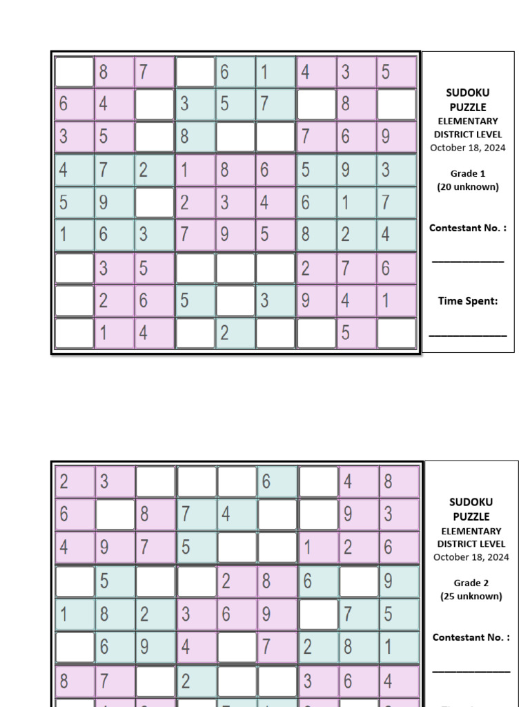 Sudoku Puzzle District Level Elementary | PDF | Social Science