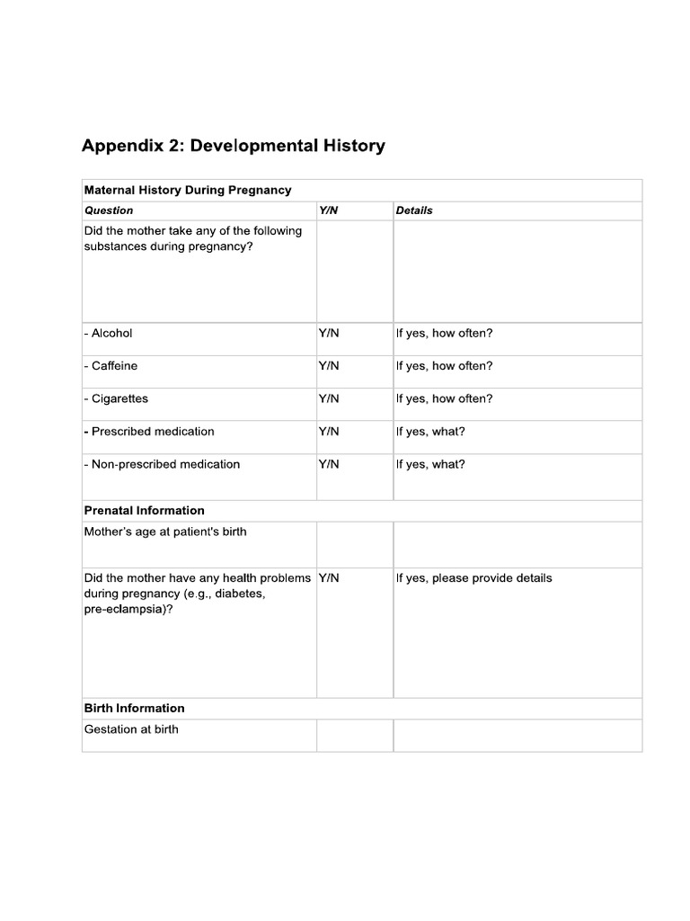 Optional ADHD Assessment Form - Developmental History | PDF