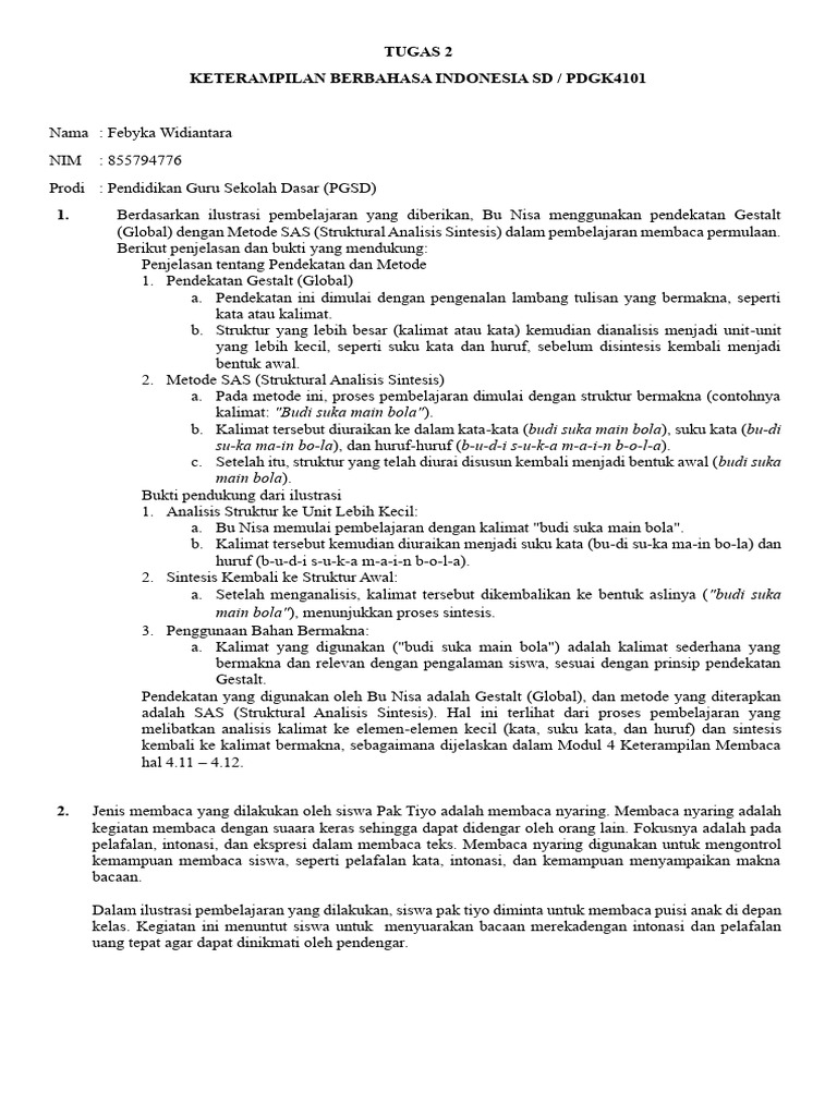 Tugas 2 Keterampilan Berbahasa Indonesia | PDF | Karier & Perkembangan | Seni & Disiplin Bahasa