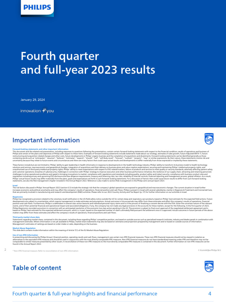 Philips Fourth Quarter Results 2023 Presentation | PDF | Risk ...