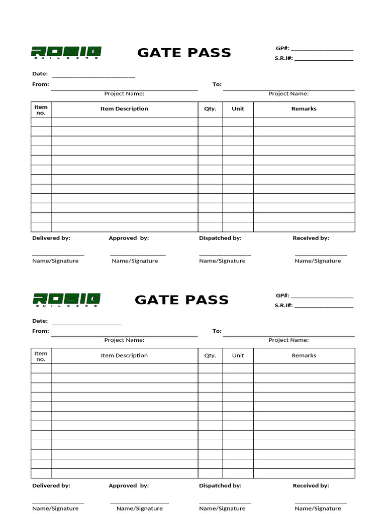 Gate Pass | PDF | Finance & Money Management