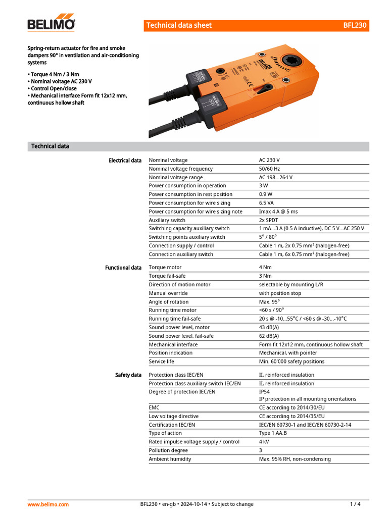 Belimo BFL230 Datasheet En-Gb | PDF | Alternating Current | Electric Motor