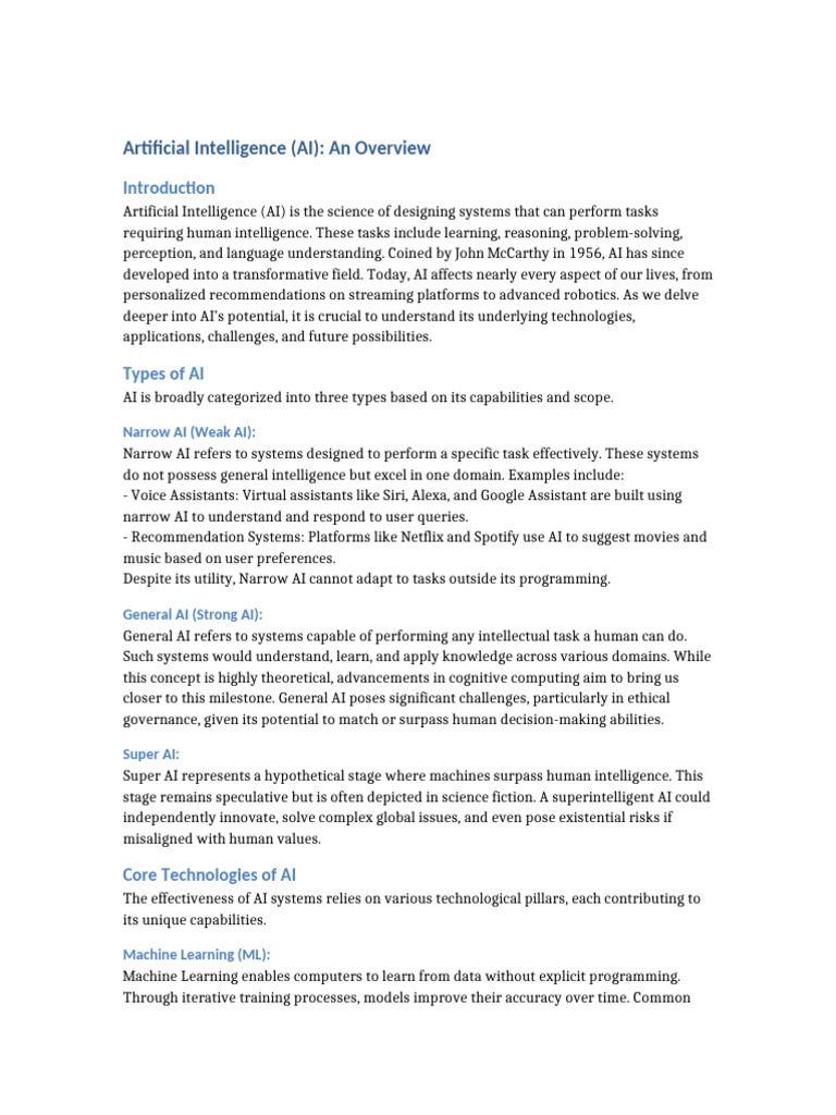 Artificial Intelligence Overview | PDF | Artificial Intelligence | Intelligence (AI) & Semantics