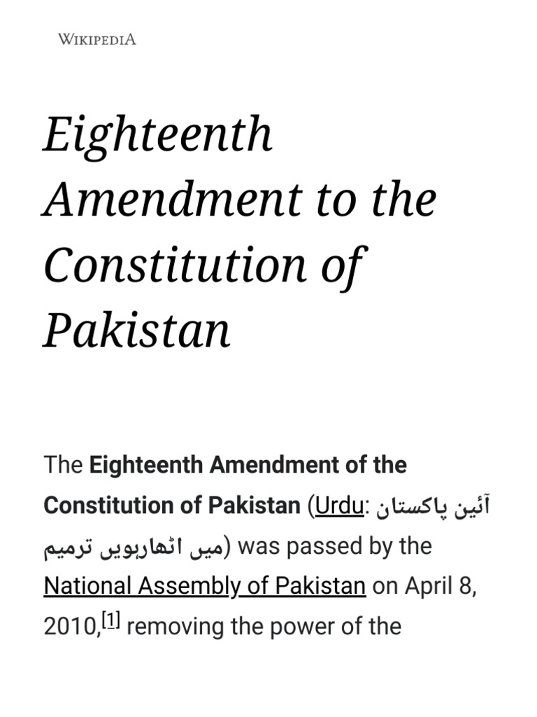 Eighteenth Amendment To The Constitution of Pakistan - Wikipedia | PDF ...