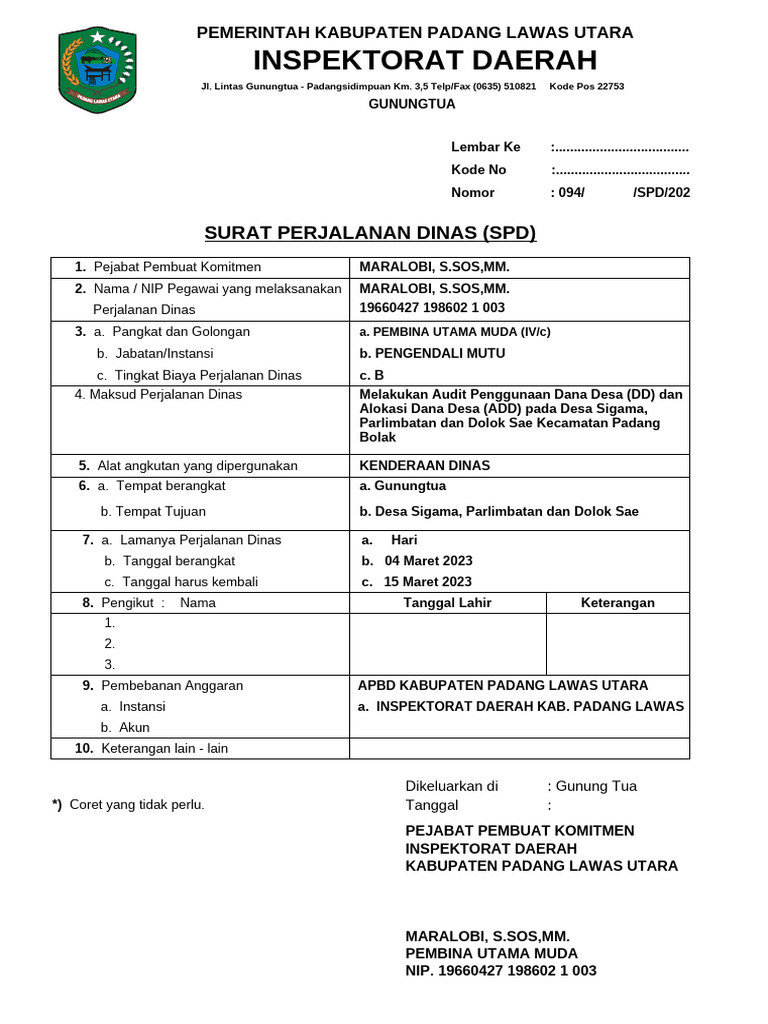SPD Audit Dana Desa Padang Lawas Utara | PDF
