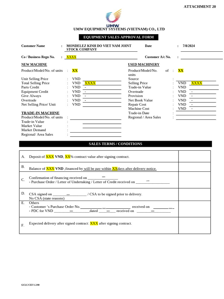 Equipment Sales Approval Form - Standard | PDF | Investing | Private Sector