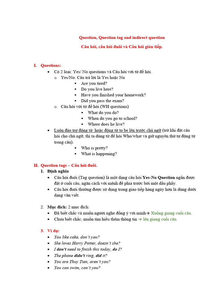 Question - Question Tag - Indirect Question | PDF