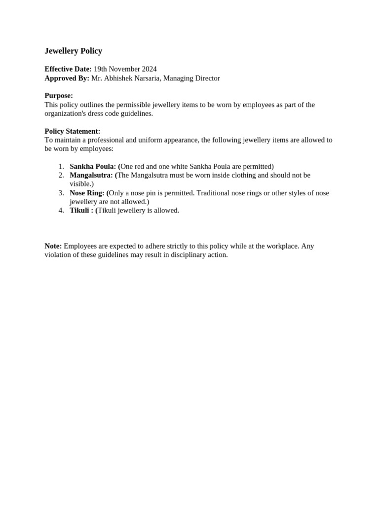 Jewellery Policy W.E.F 19th Nov'2024 | PDF | Business | Art