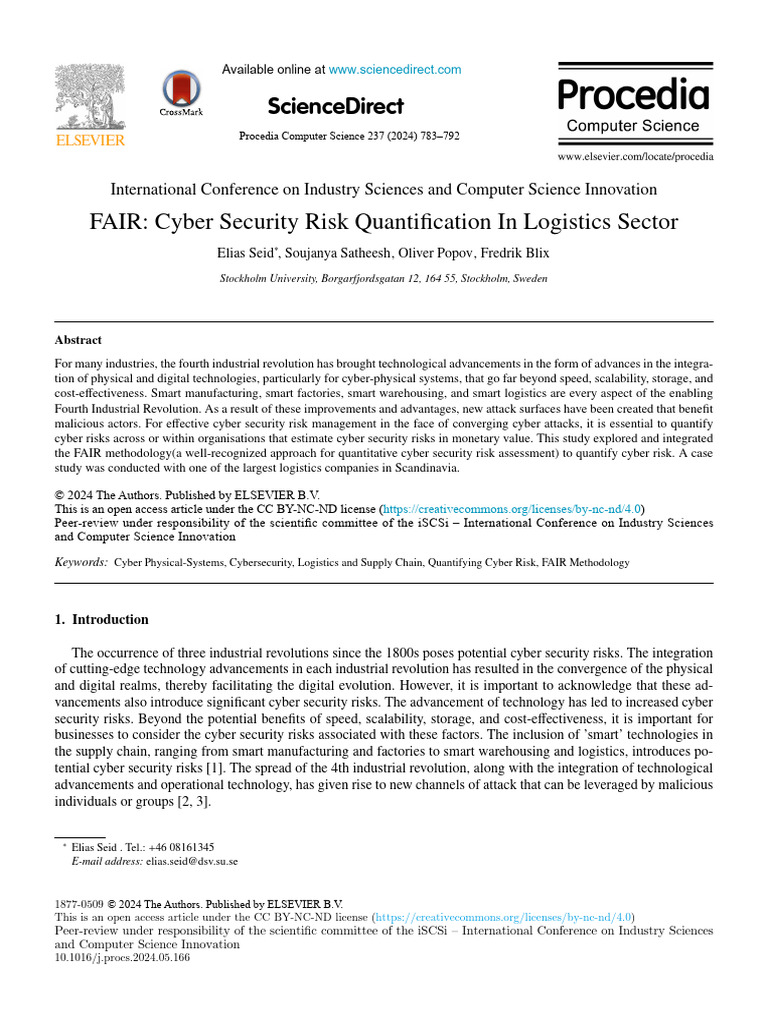 Cyber Risk Quantification in Logistics | PDF | Computer Security | Security