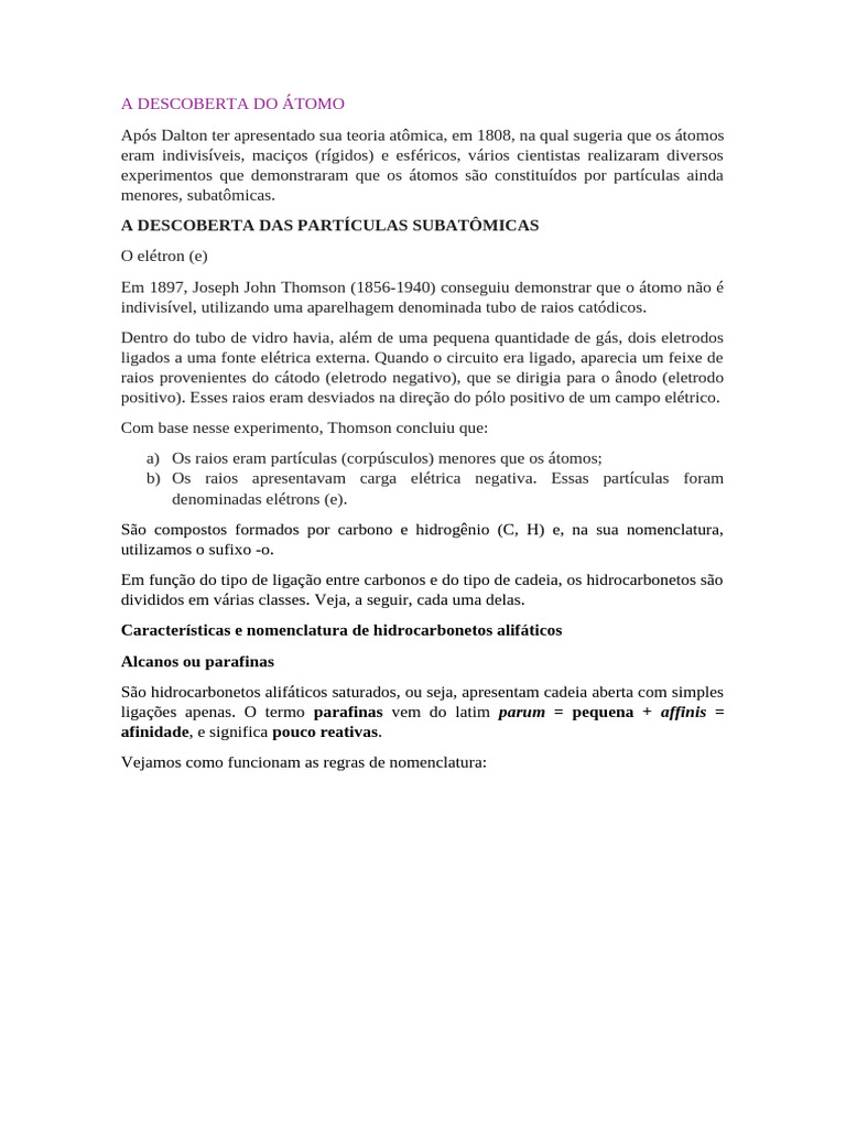 A Descoberta Do átomo Pdf Alceno Elétron